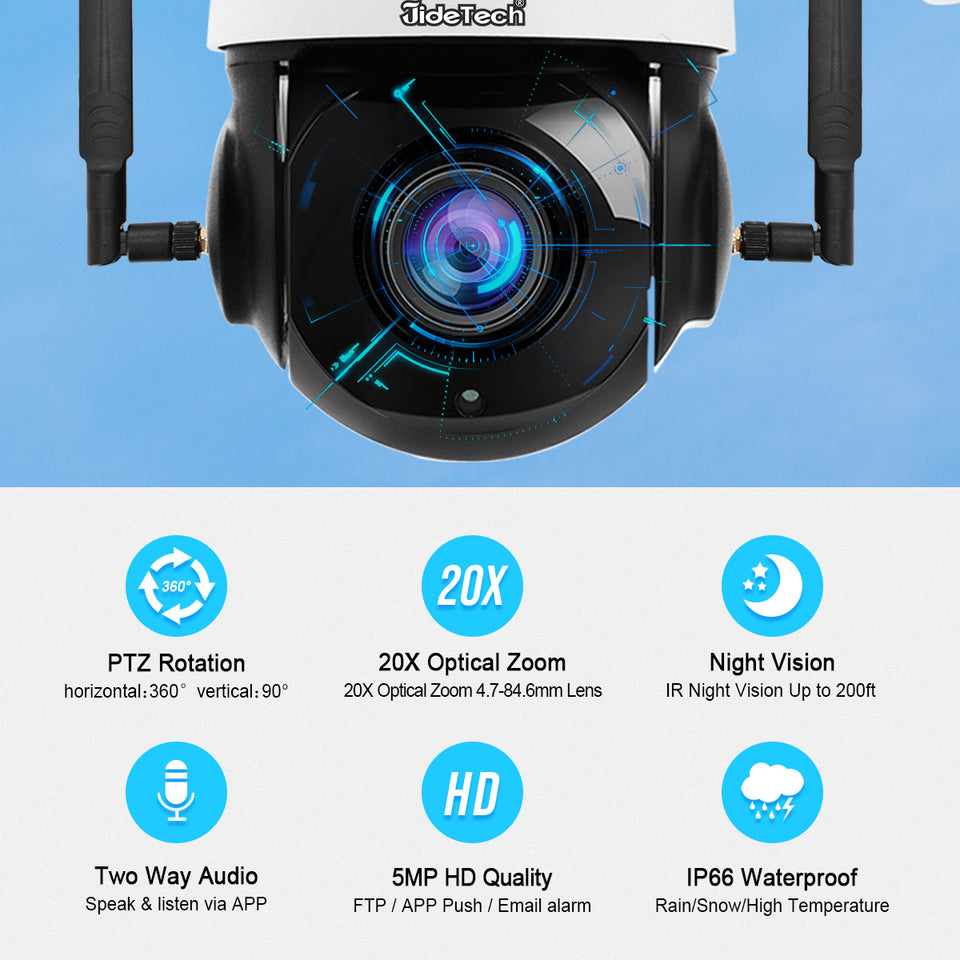 JideTech Wireless 5MP 20X Zoom PTZ IP Security Camera (P2-20X-5MPW)